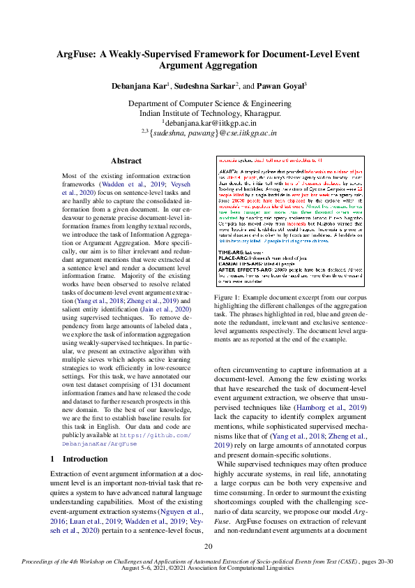 Pdf Argfuse A Weakly Supervised Framework For Document Level Event Argument Aggregation 