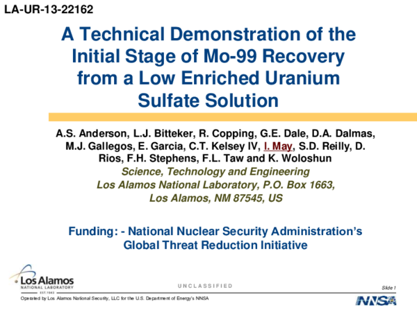 (PDF) A Technical Demonstration of the Initial Stage of Mo-99 Recovery ...
