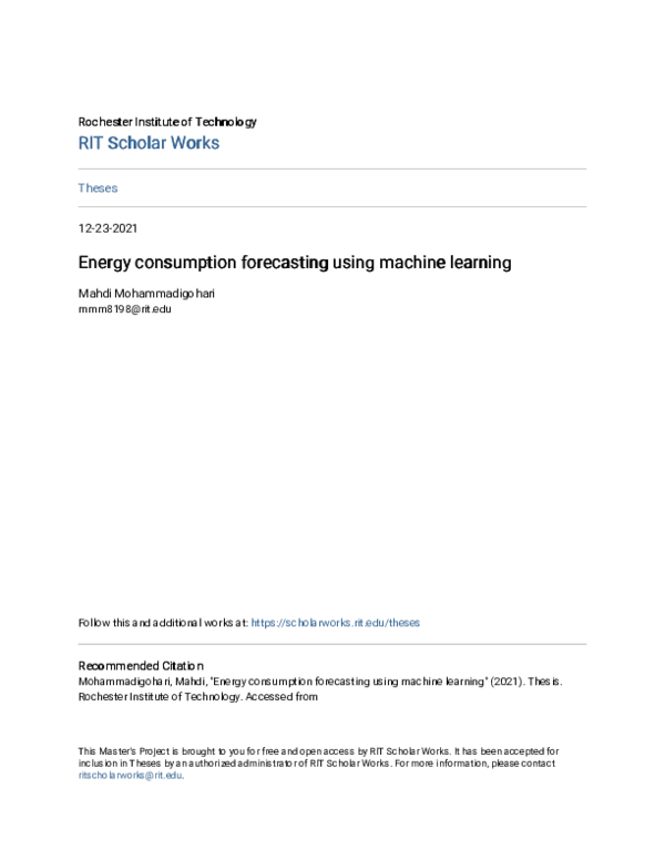 (PDF) Energy consumption forecasting using machine learning