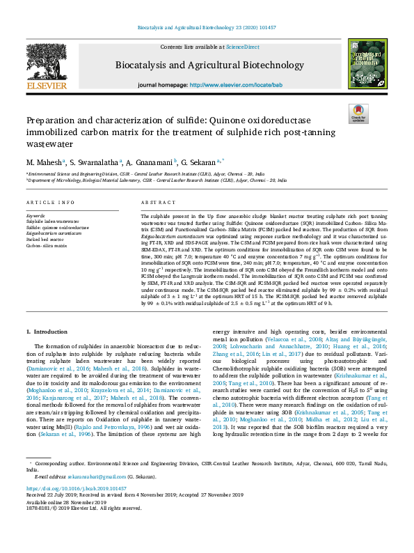 (PDF) Preparation and characterization of sulfide: Quinone ...