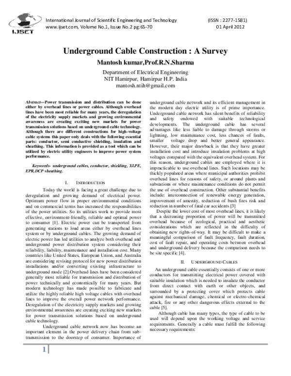 (PDF) Underground Cable Construction : A Survey