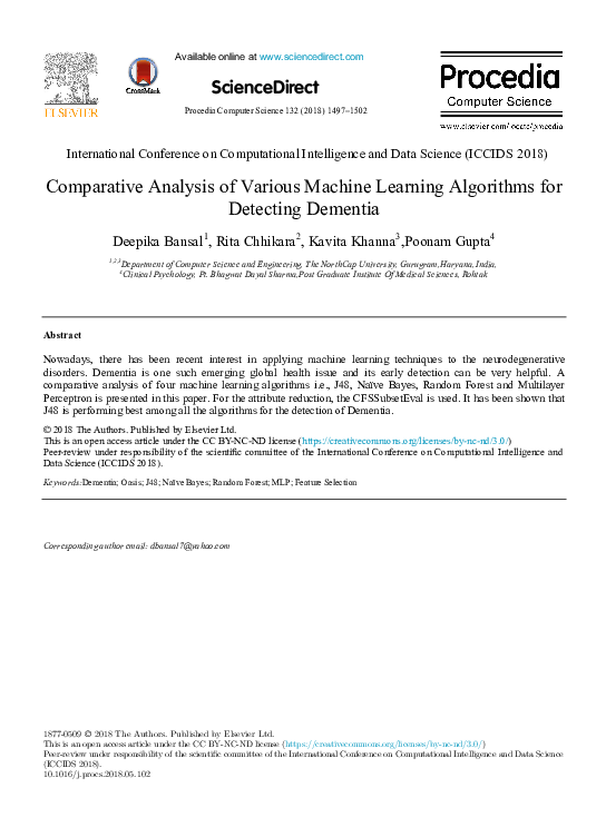 (PDF) Comparative Analysis of Various Machine Learning Algorithms for ...