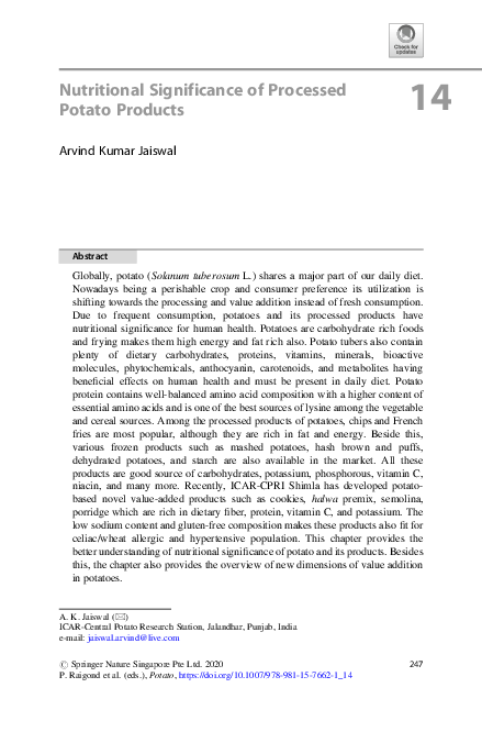 (PDF) Nutritional Significance of Processed Potato Products