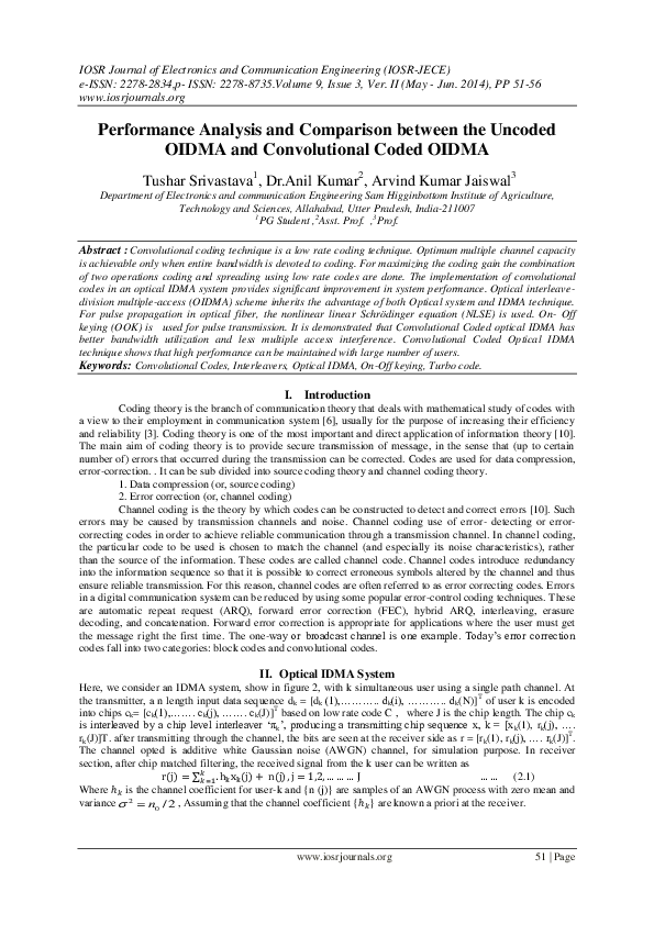 (PDF) Performance Analysis and Comparison between the Uncoded OIDMA and Convolutional Coded OIDMA