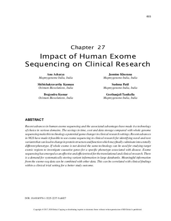 (PDF) Impact of Human Exome Sequencing on Clinical Research