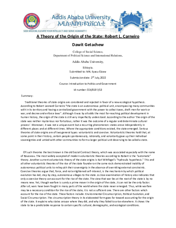 (PDF) The Short Summary of A Theory of the Origin of the State: Robert ...