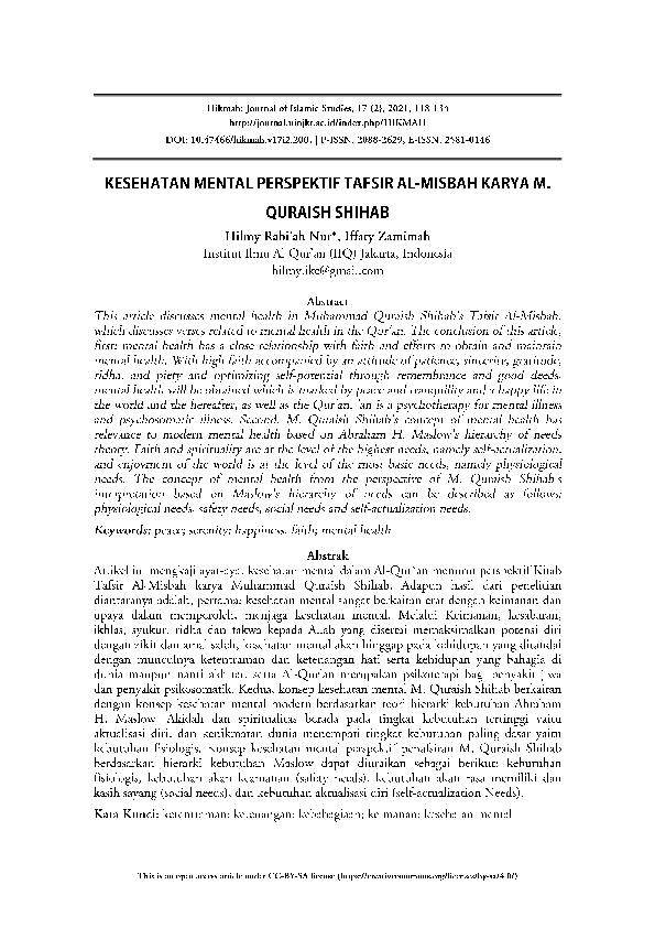 (PDF) Kesehatan Mental Perspektif Tafsir Al-Misbah Karya M. Quraish Shihab