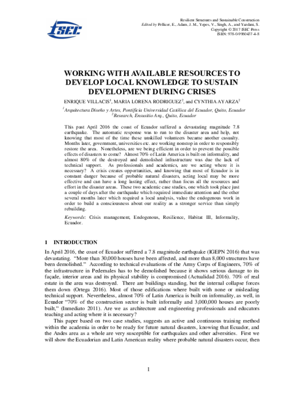 (PDF) Working with Available Resources to Develop Local Knowledge to Sustain Development During ...