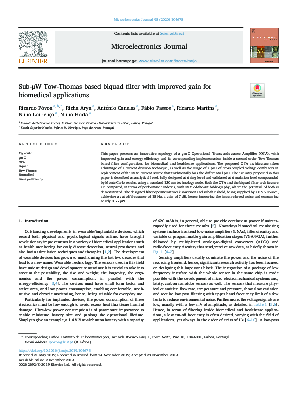 (PDF) Sub-μW Tow-Thomas based biquad filter with improved gain for ...