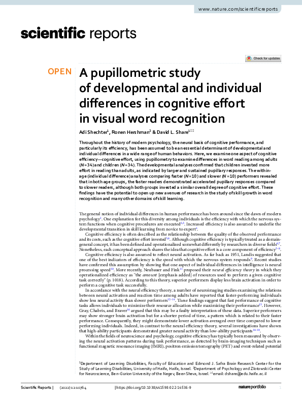 (PDF) A pupillometric study of developmental and individual differences in cognitive effort in ...