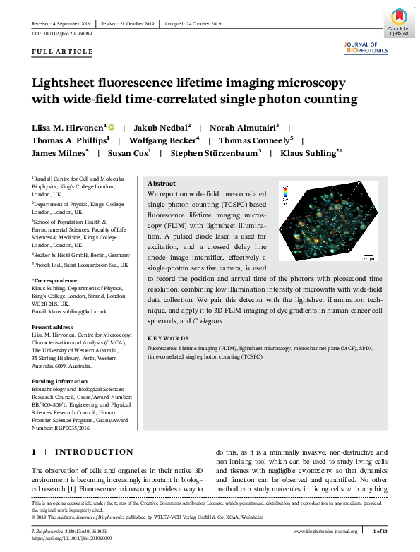 (PDF) Lightsheet fluorescence lifetime imaging microscopy with wide‐field time‐correlated single ...