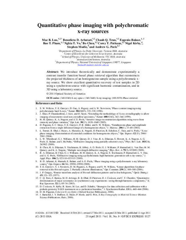 (PDF) Quantitative phase imaging with polychromatic x-ray sources