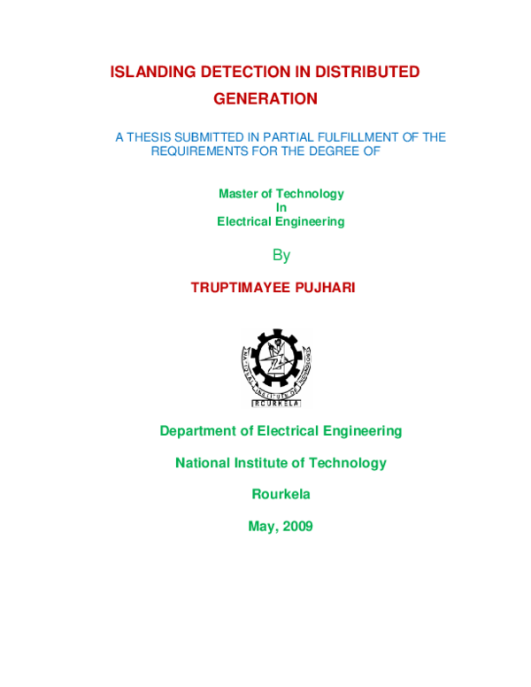 (PDF) Islanding detection in distributed generation