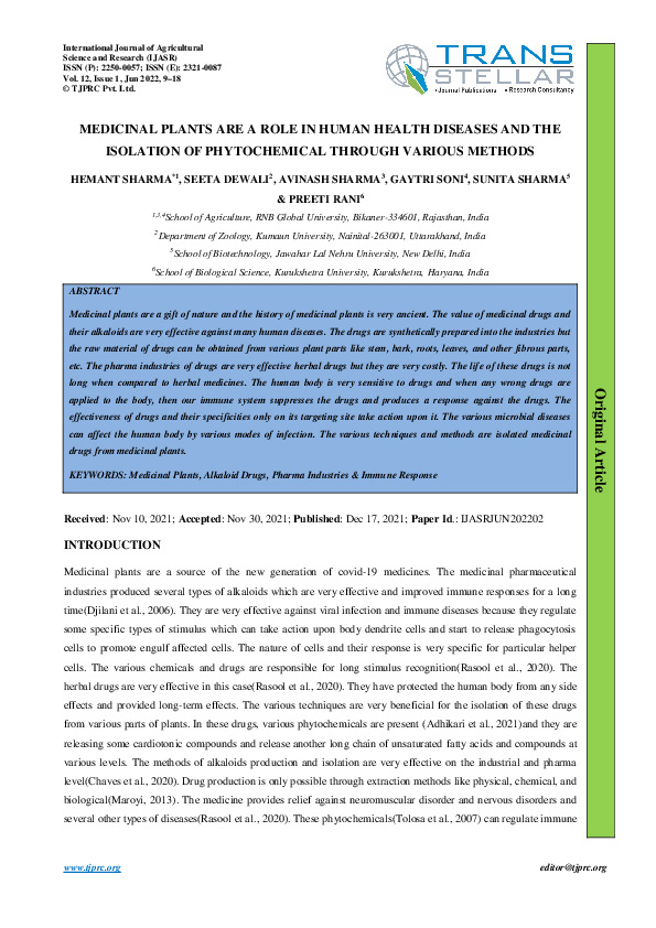 (PDF) MEDICINAL PLANTS ARE A ROLE IN HUMAN HEALTH DISEASES AND THE ...