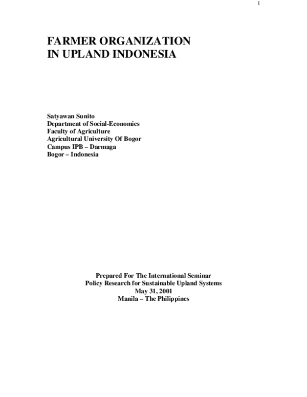 (PDF) Farmer Organization in Upland Indonesia