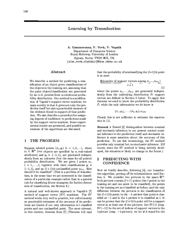 (PDF) Learning by Transduction