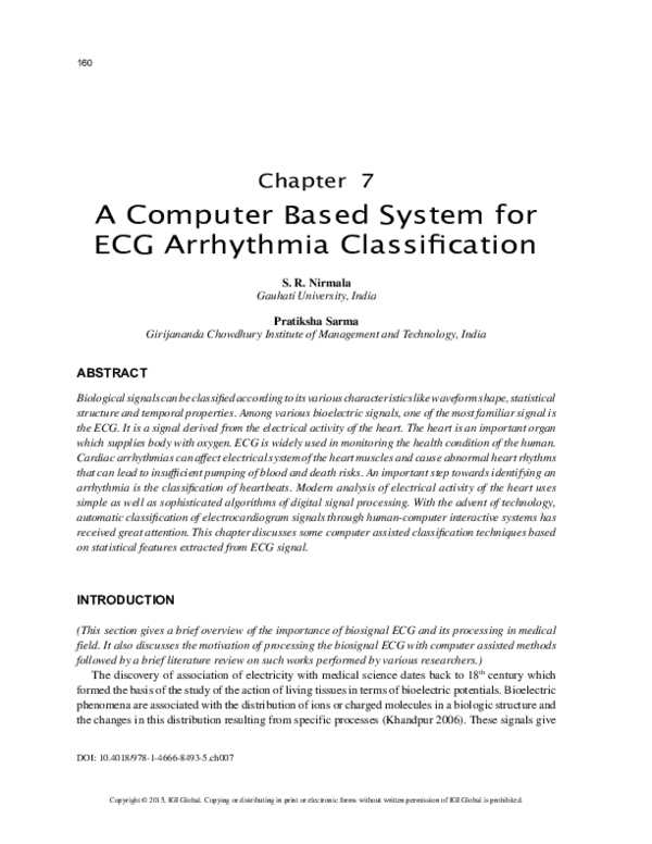 Pdf A Computer Based System For Ecg Arrhythmia Classification