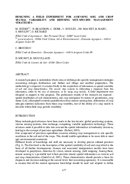 (PDF) Designing a field experiment for assessing soil and crop spatial variability and defining ...