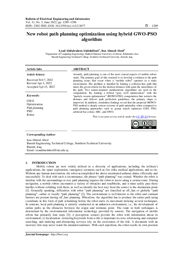 Pdf New Robot Path Planning Optimization Using Hybrid Gwo Pso Algorithm
