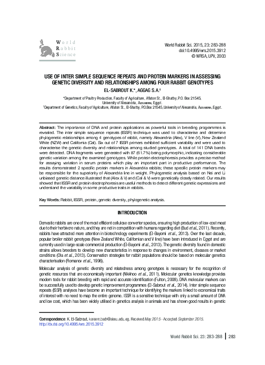 (PDF) Use of inter simple sequence repeats and protein markers in assessing genetic diversity ...