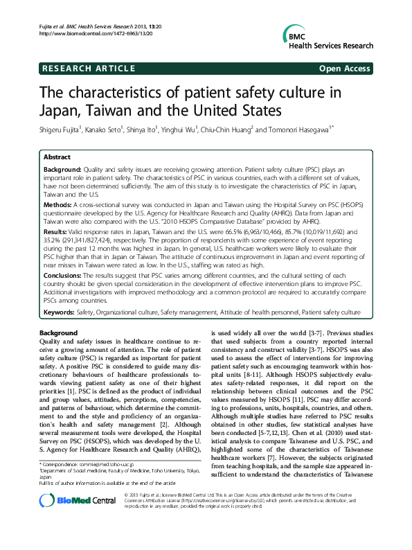 (PDF) The characteristics of patient safety culture in Japan, Taiwan ...