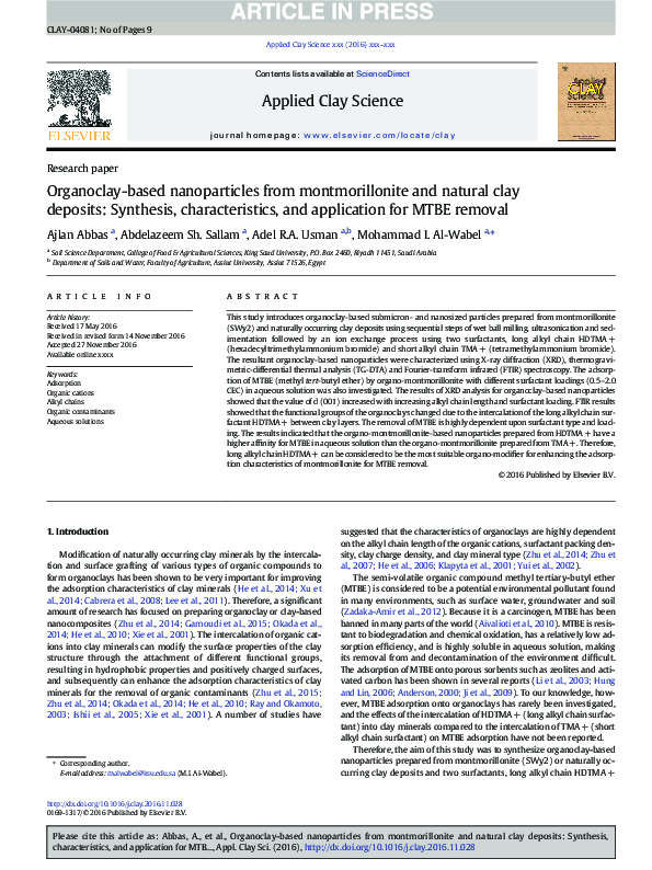 (PDF) Organoclay-based nanoparticles from montmorillonite and natural clay deposits: Synthesis ...