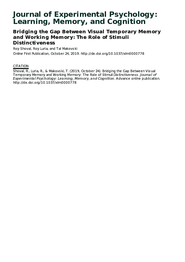 (PDF) Bridging the gap between visual temporary memory and working memory: The role of stimuli ...