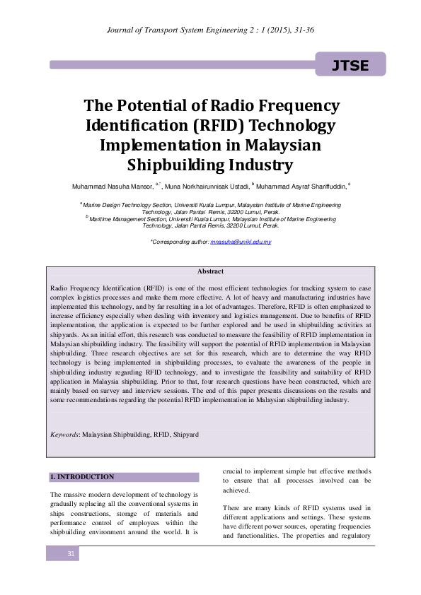 (PDF) The Potential of Radio Frequency Identification (RFID) Technology Implementation in ...