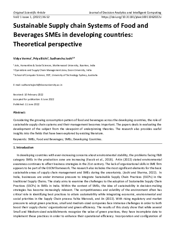 (PDF) Sustainable Supply chain Systems of Food and Beverages SMEs in ...