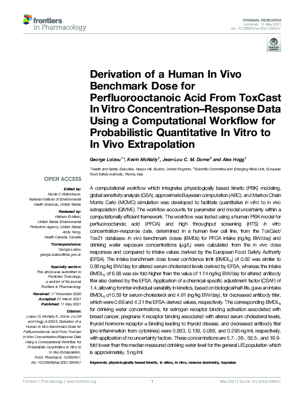 (PDF) Derivation of a Human In Vivo Benchmark Dose for Perfluorooctanoic Acid From ToxCast In ...