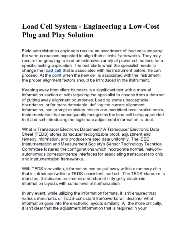 (DOC) Load Cell System - Engineering a Low-Cost Plug and Play Solution