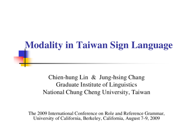 (PDF) Modality in Taiwan Sign Language