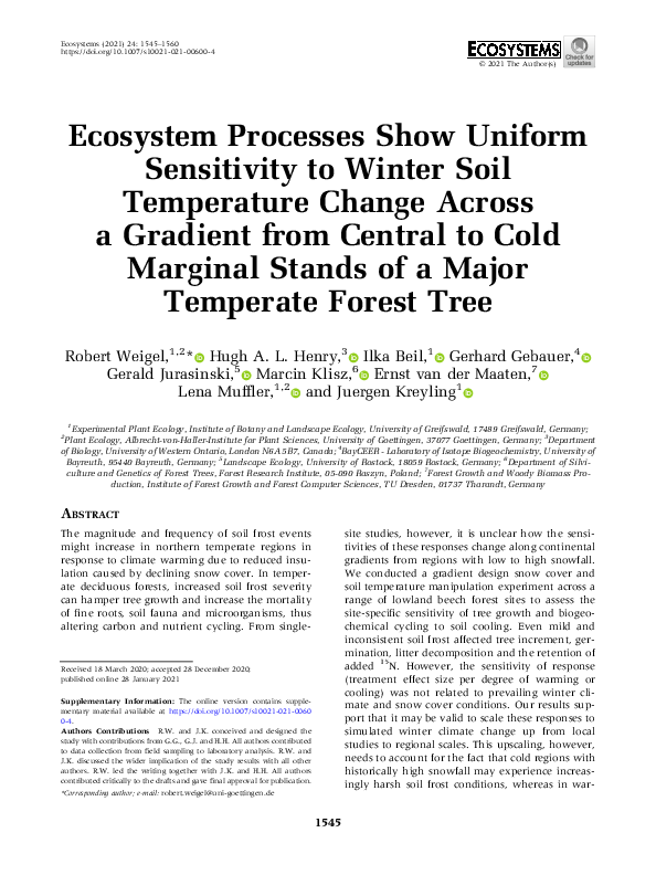(PDF) Ecosystem Processes Show Uniform Sensitivity to Winter Soil ...