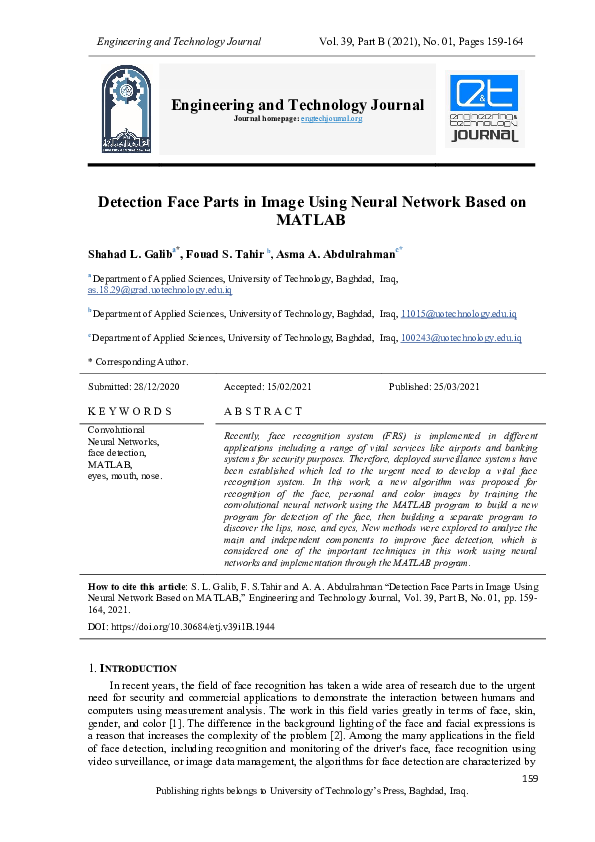 Detection Face Parts in Image Using Neural Network Based on MATLAB