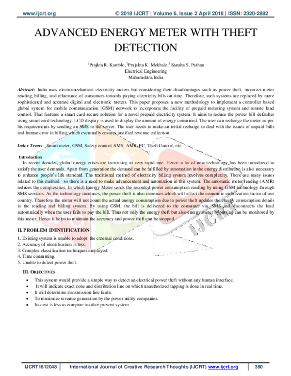 Pdf Advanced Energy Meter With Theft Detection