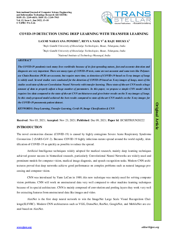 Pdf Covid 19 Detection Using Deep Learning With Transfer Learning