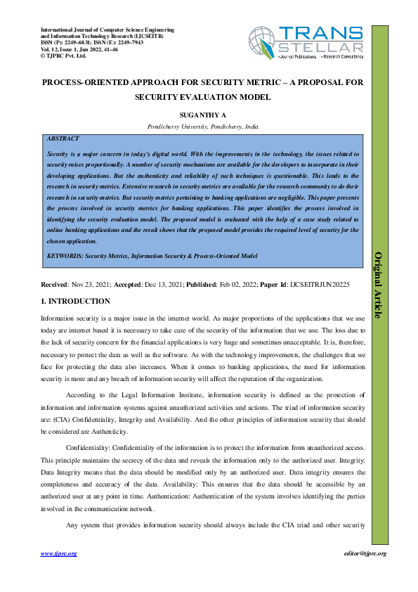 Pdf Process Oriented Approach For Security Metric A Proposal For