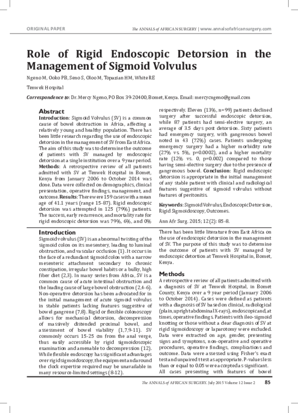 (PDF) Role of Rigid Endoscopic Detorsion in the Management of Sigmoid ...