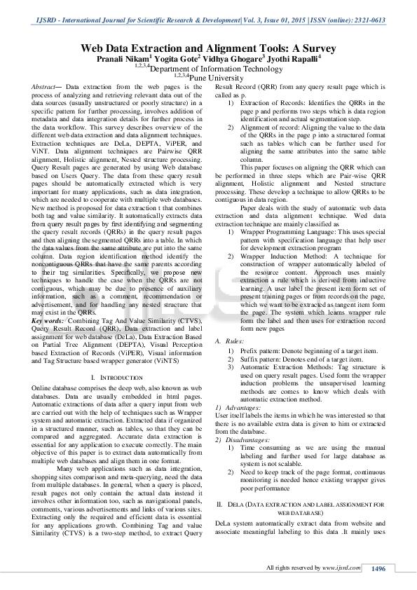 (PDF) Web Data Extraction and Alignment Tools: A survey | Vidhya Ghogare - Academia.edu