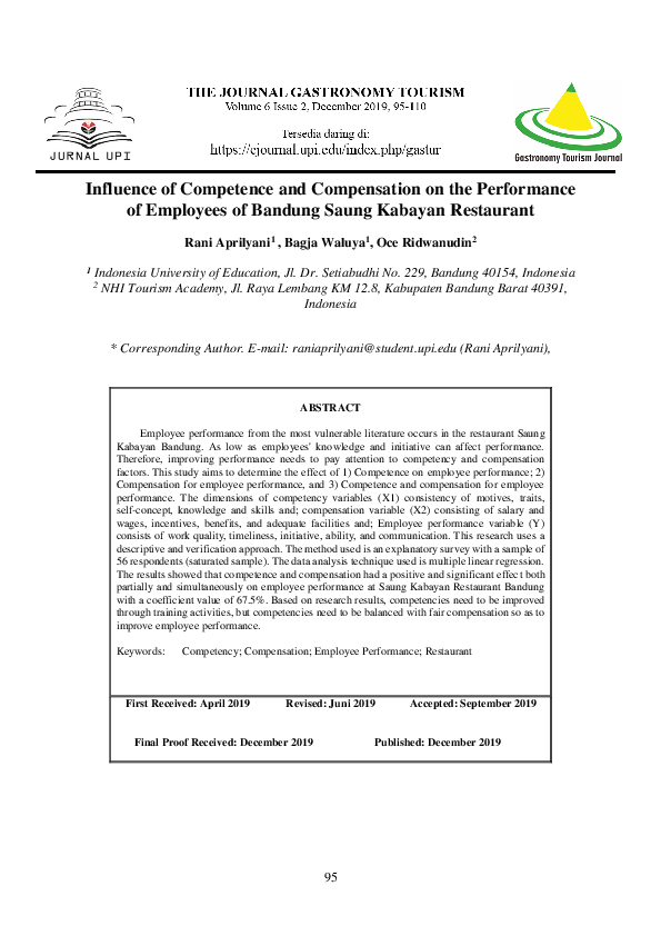 (PDF) Influence of Competence and Compensation on the Performance of Employees of Bandung Saung ...