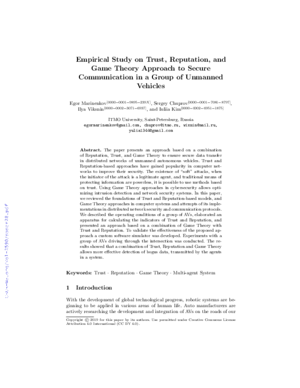 (PDF) Empirical Study on Trust, Reputation, and Game Theory Approach to ...