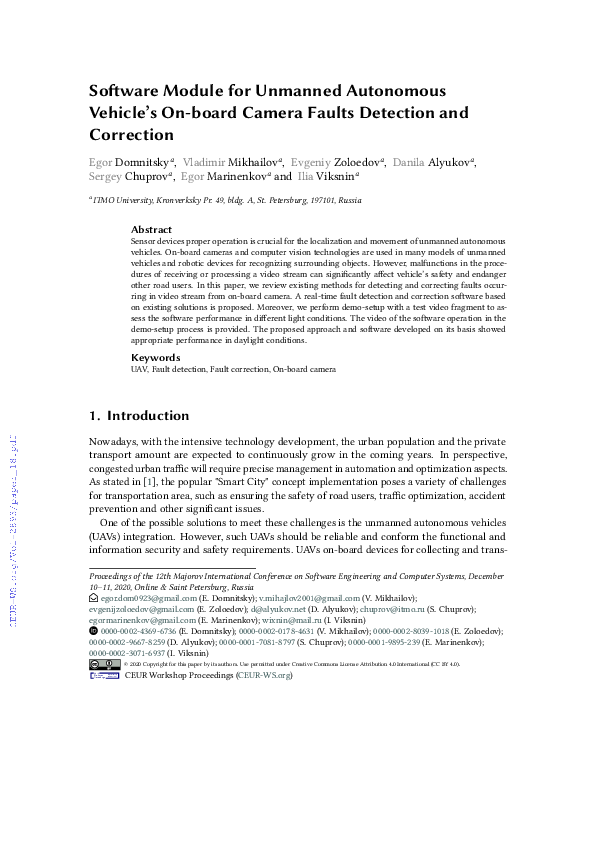 (PDF) Software Module for Unmanned Autonomous Vehicle's On-board Camera Faults Detection and ...