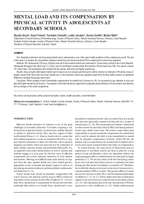 (PDF) Mental Load and Its Compensation by Physical Activity in ...