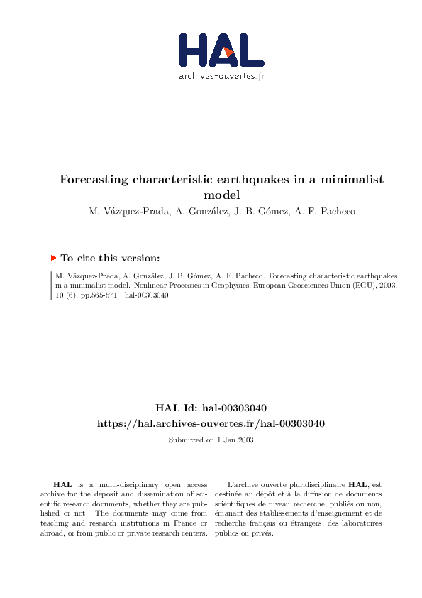 (PDF) Forecasting characteristic earthquakes in a minimalist model