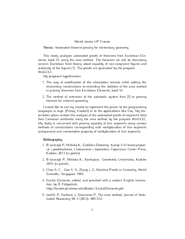 (PDF) Automated theorem proving for elementary geometry | Marek Janasz ...