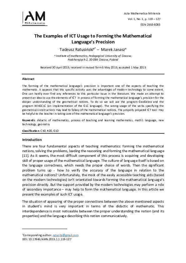 (PDF) The Examples of ICT Usage to Forming the Mathematical Language's ...