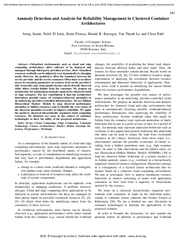 Pdf Anomaly Detection And Analysis For Reliability Management In Clustered Container