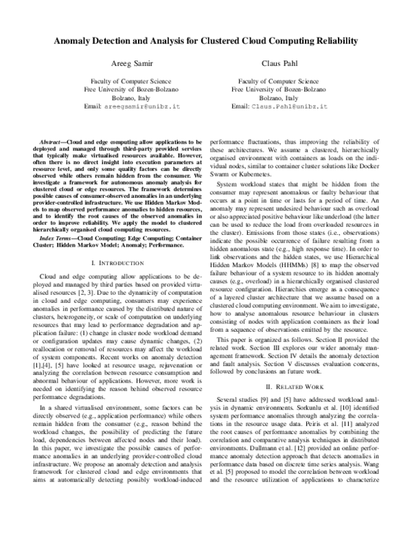 Pdf Anomaly Detection And Analysis For Clustered Cloud Computing