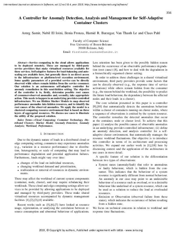 Pdf A Controller For Anomaly Detection Analysis And Management For Self Adaptive Container