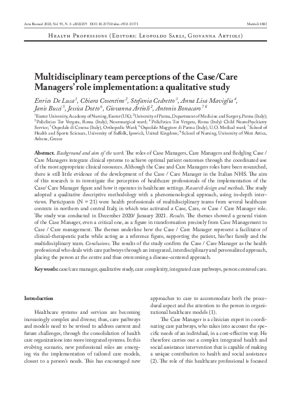 (PDF) Multidisciplinary team perceptions of the Case/Care Managers ...